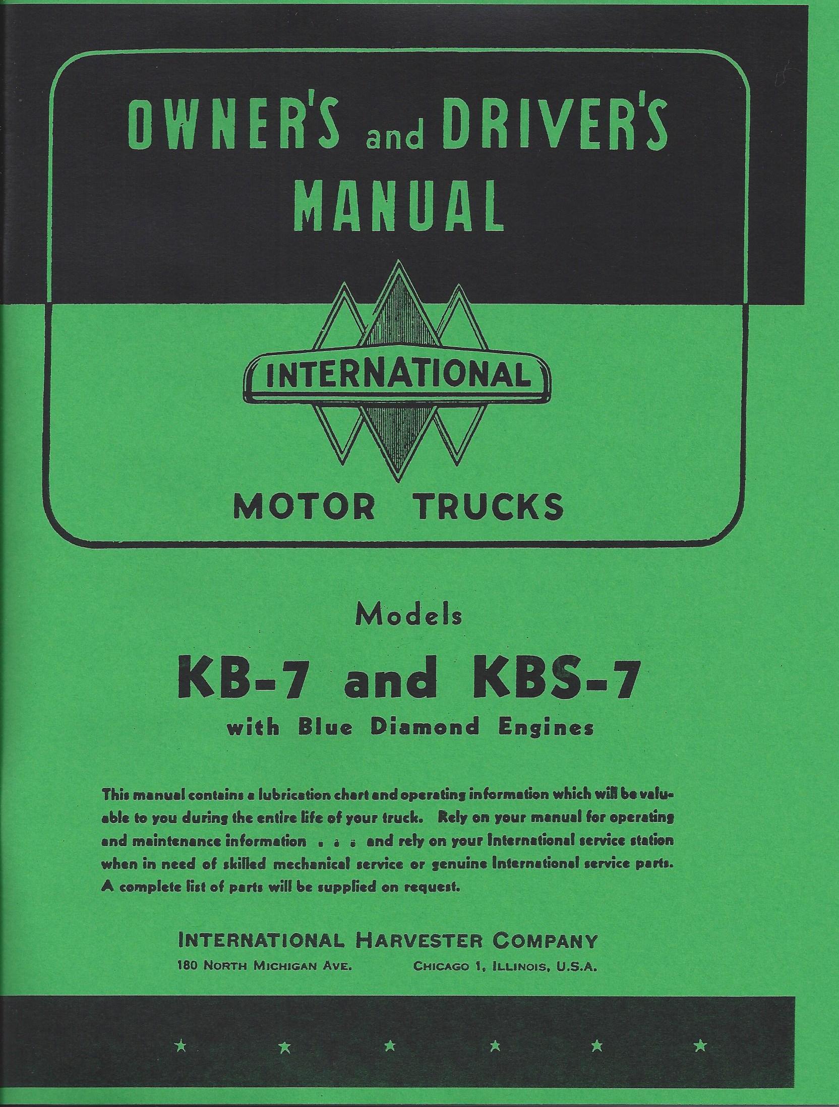 Owner's and Driver's Manual for International KB-7 & KBS-7 Truck ...