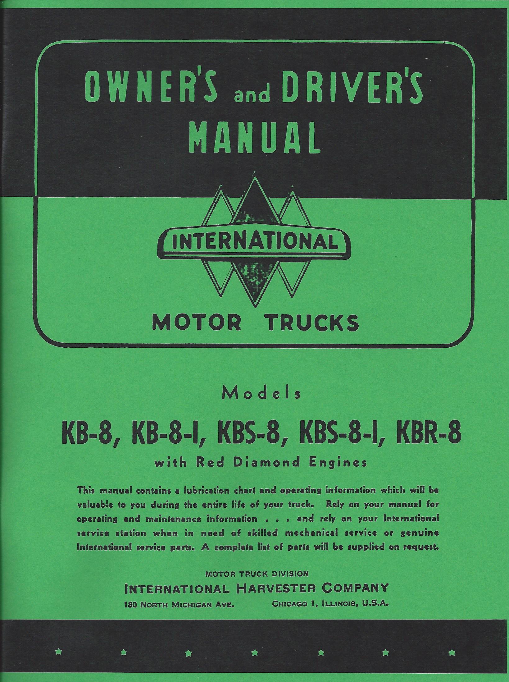 Owner's and Driver's Manual for International KB-8, KB8-I, KBS-8, KBS ...