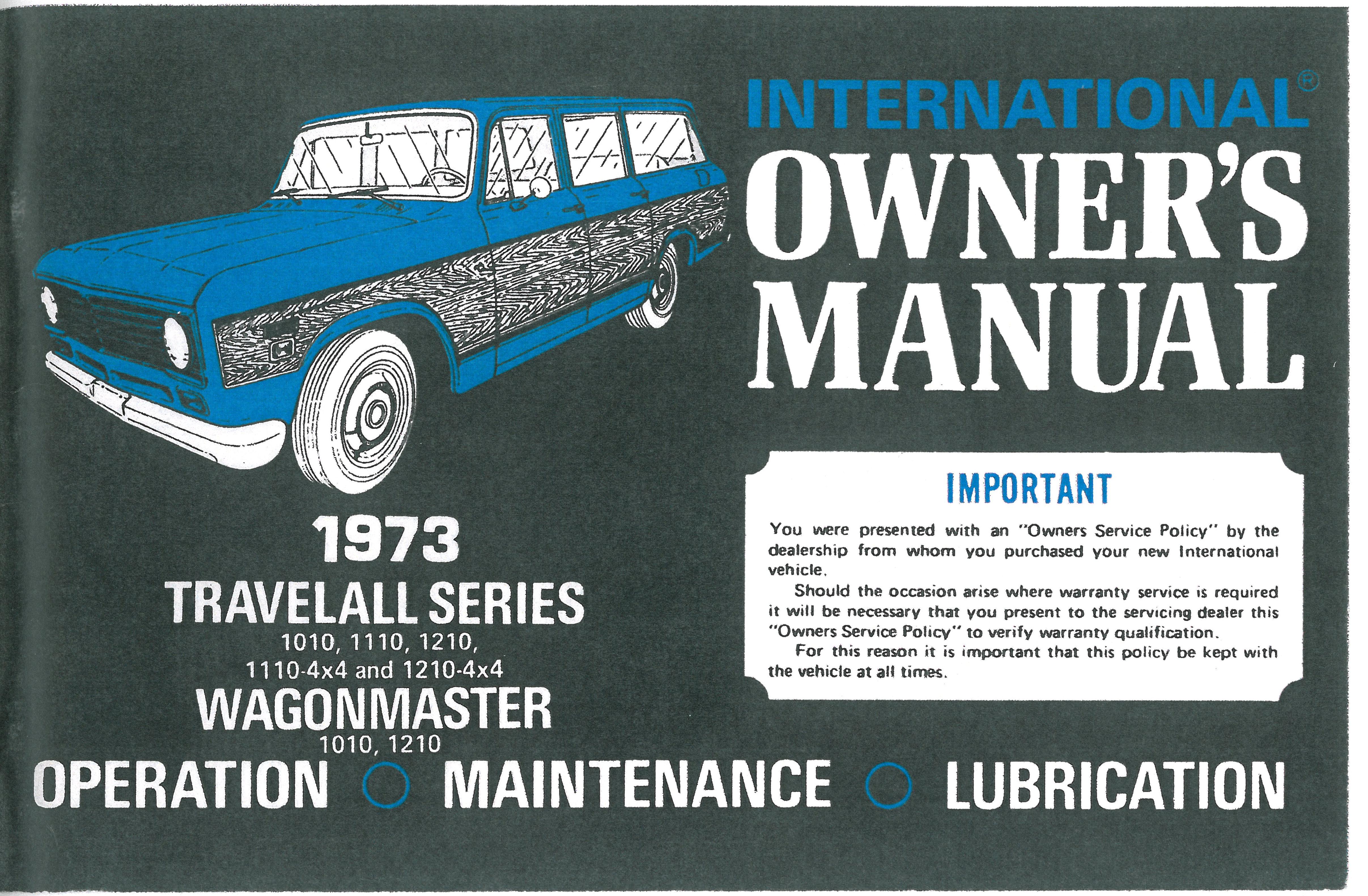 Owner's Manual for 1973 International Model 1010 to 1210 Travelall &am ...