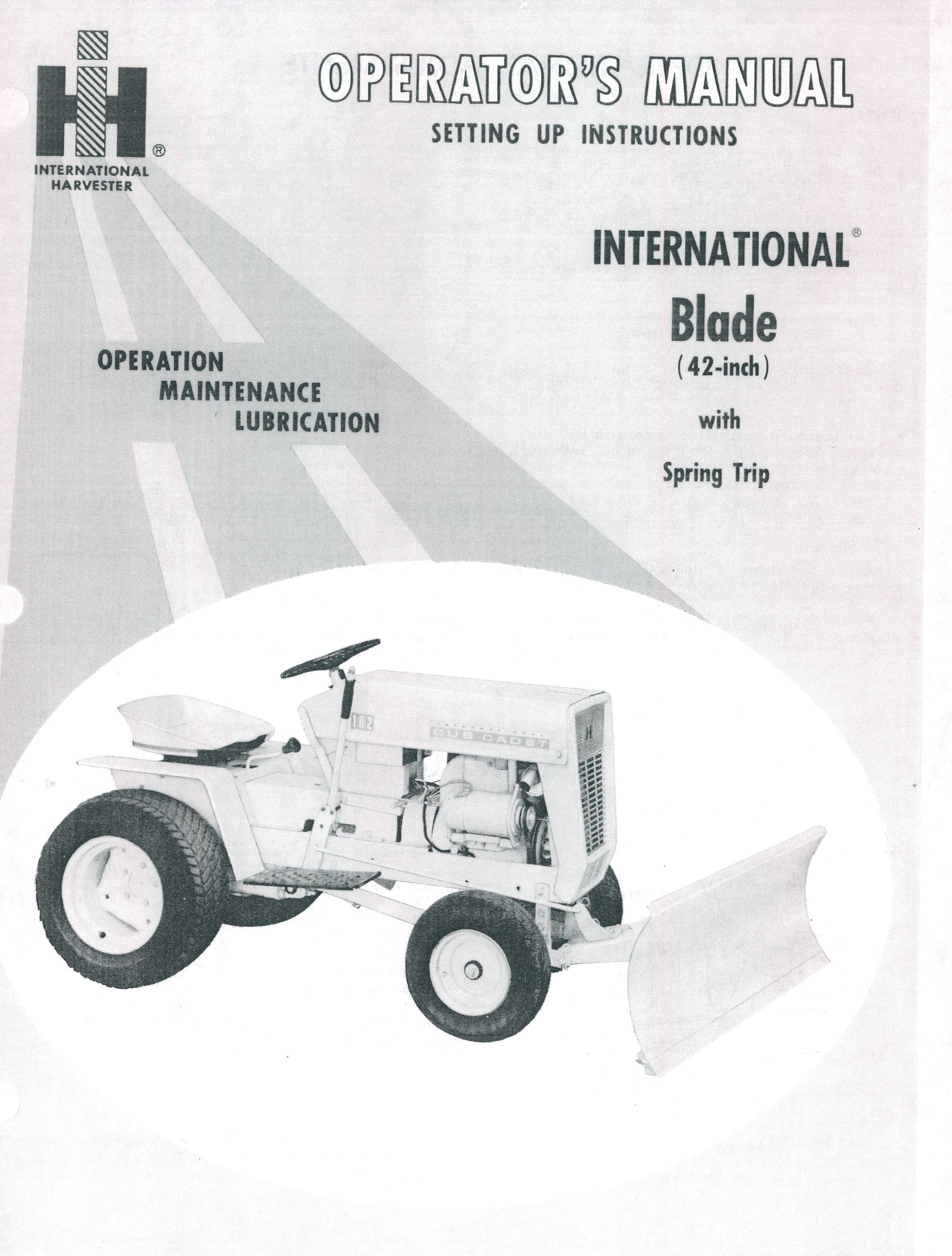 Operators Manual for International 42" Front Mounted Blade w/ Spr ...