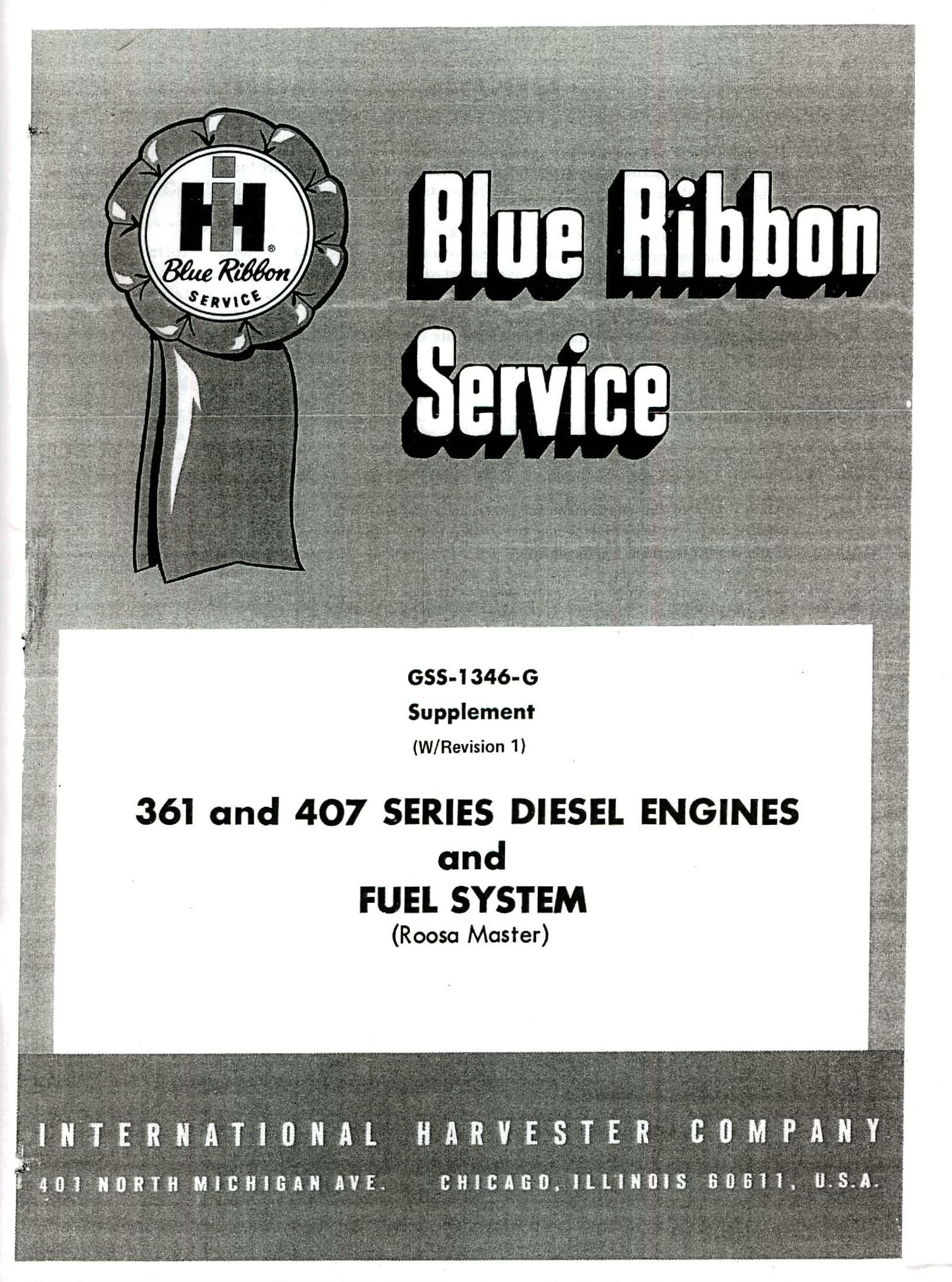 IH Blue Ribbon Service for Engine & Fuel System Service for D-361 ...