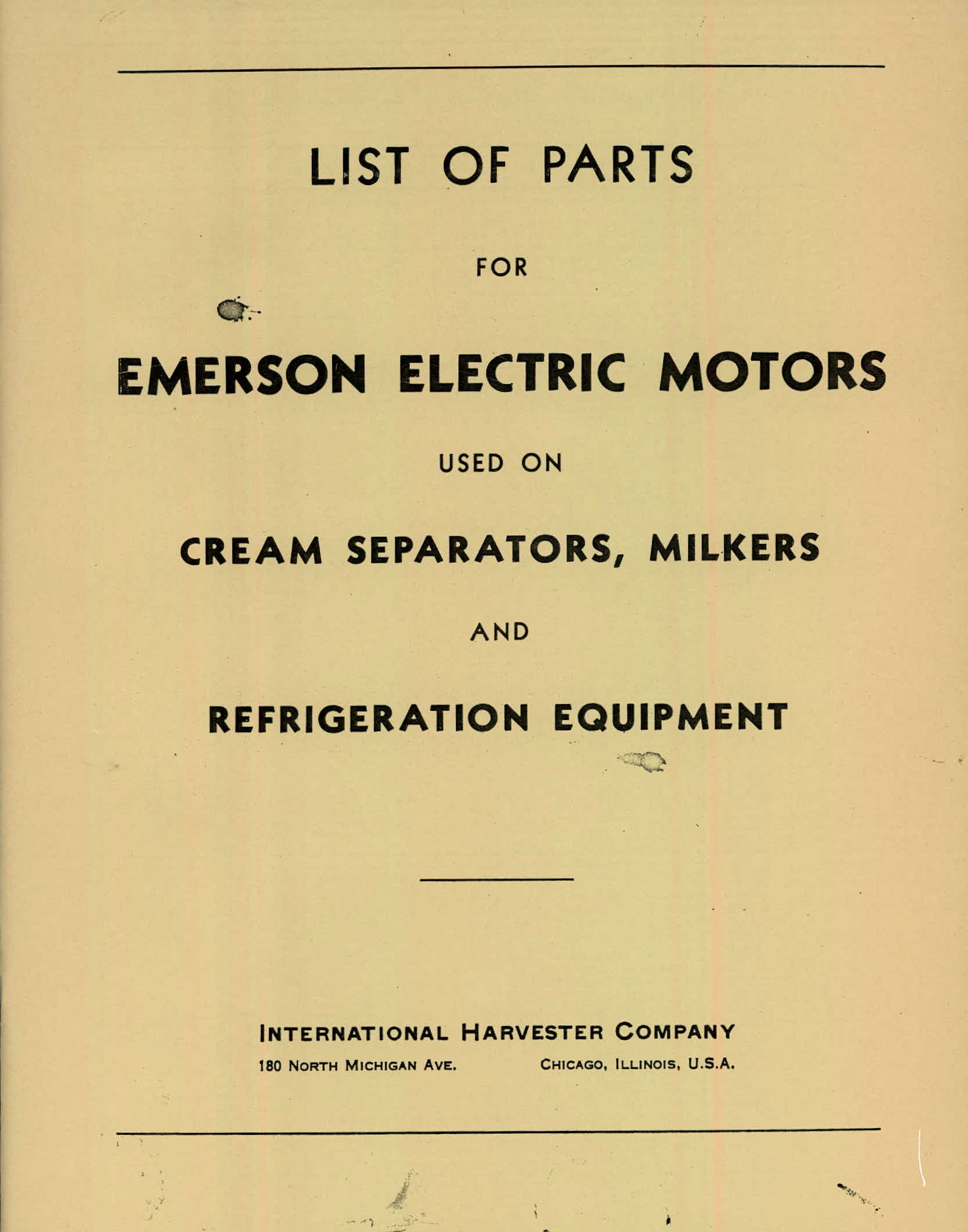 Parts List for Emerson Electric Motors Used on Cream Separators, Milke ...