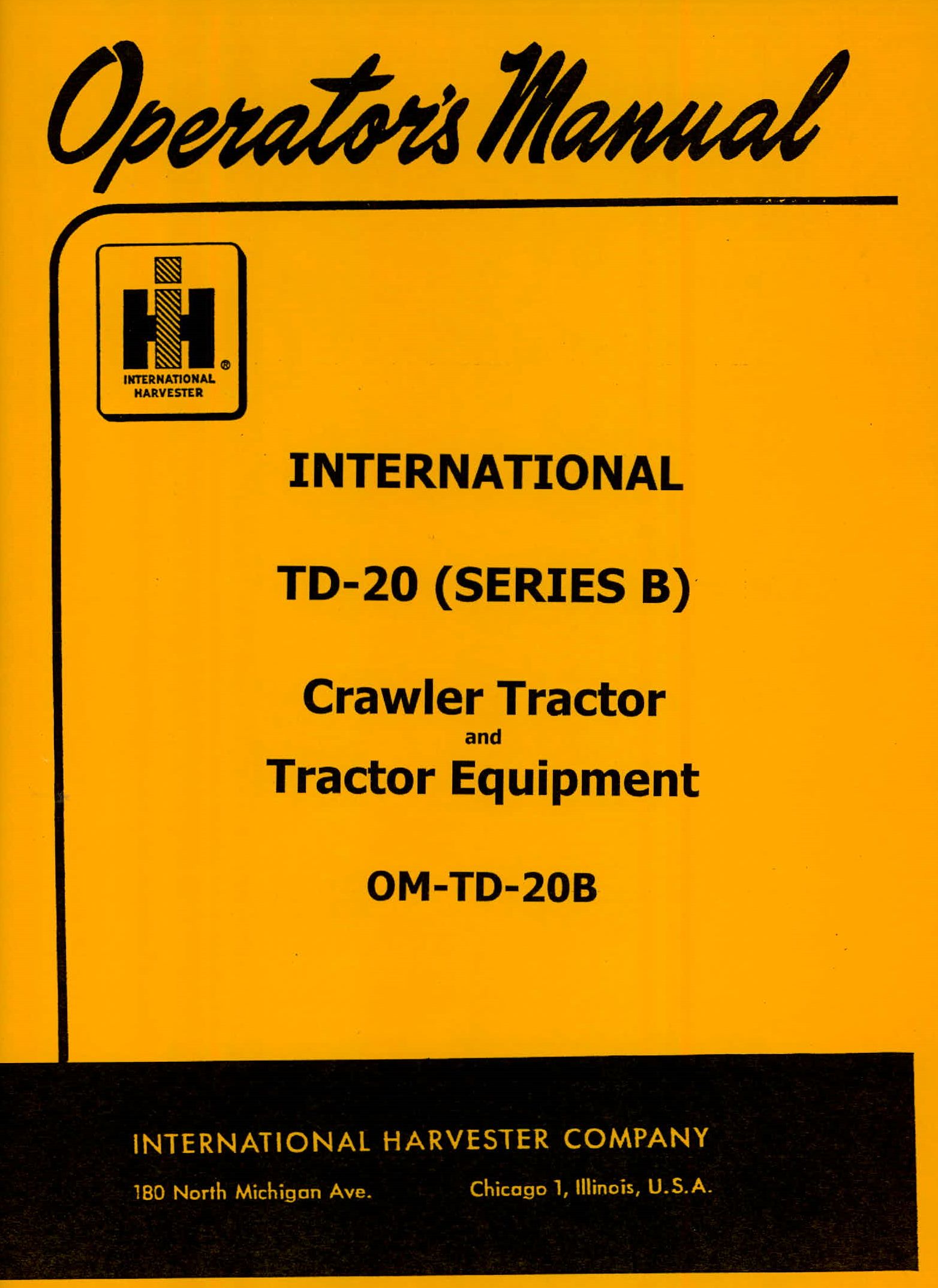 Operators Manual for International TD-20 (Series B) Crawler Tr – Binder ...
