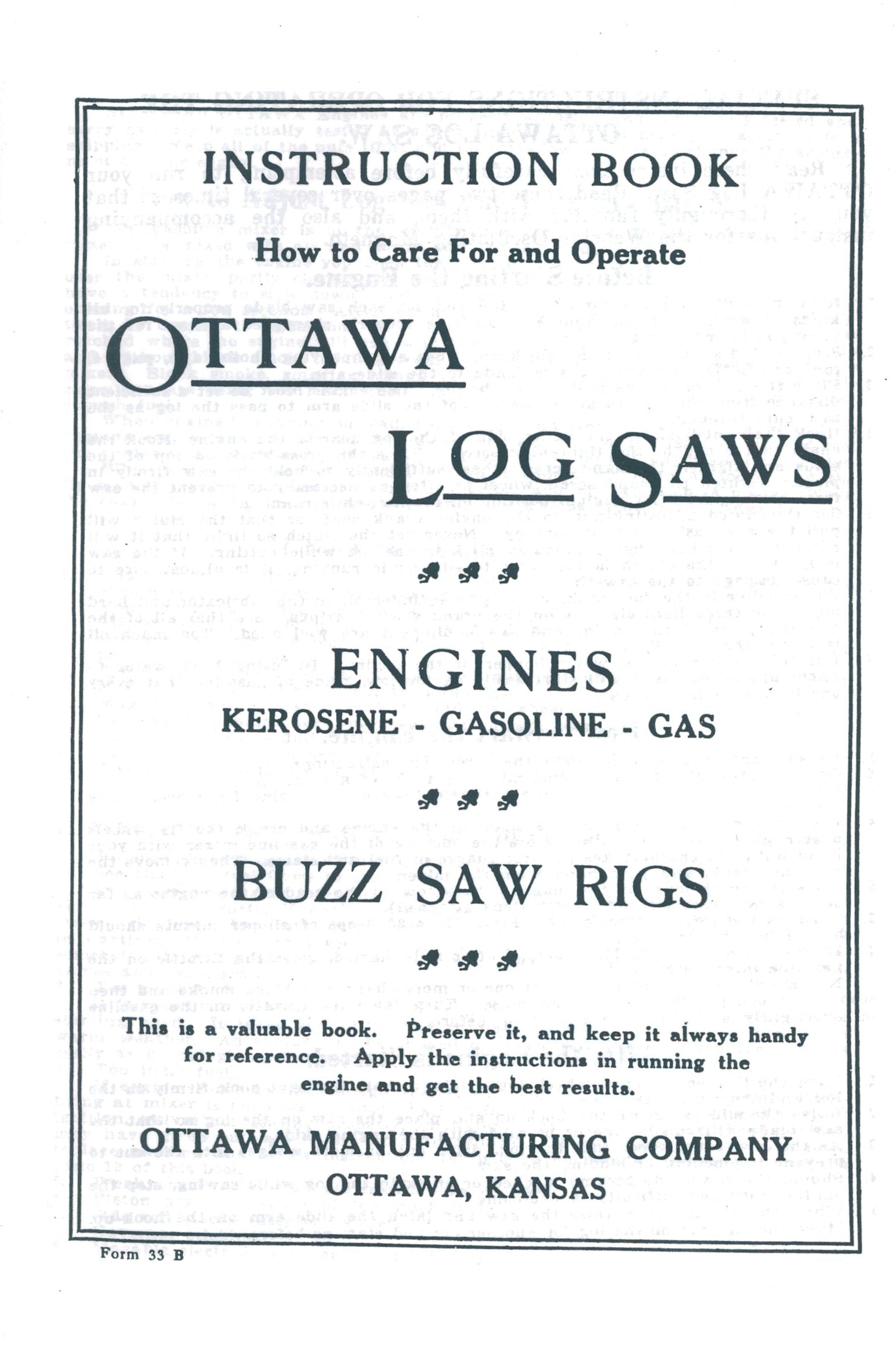 Instruction Book for Ottawa Log Saws – Binder Books