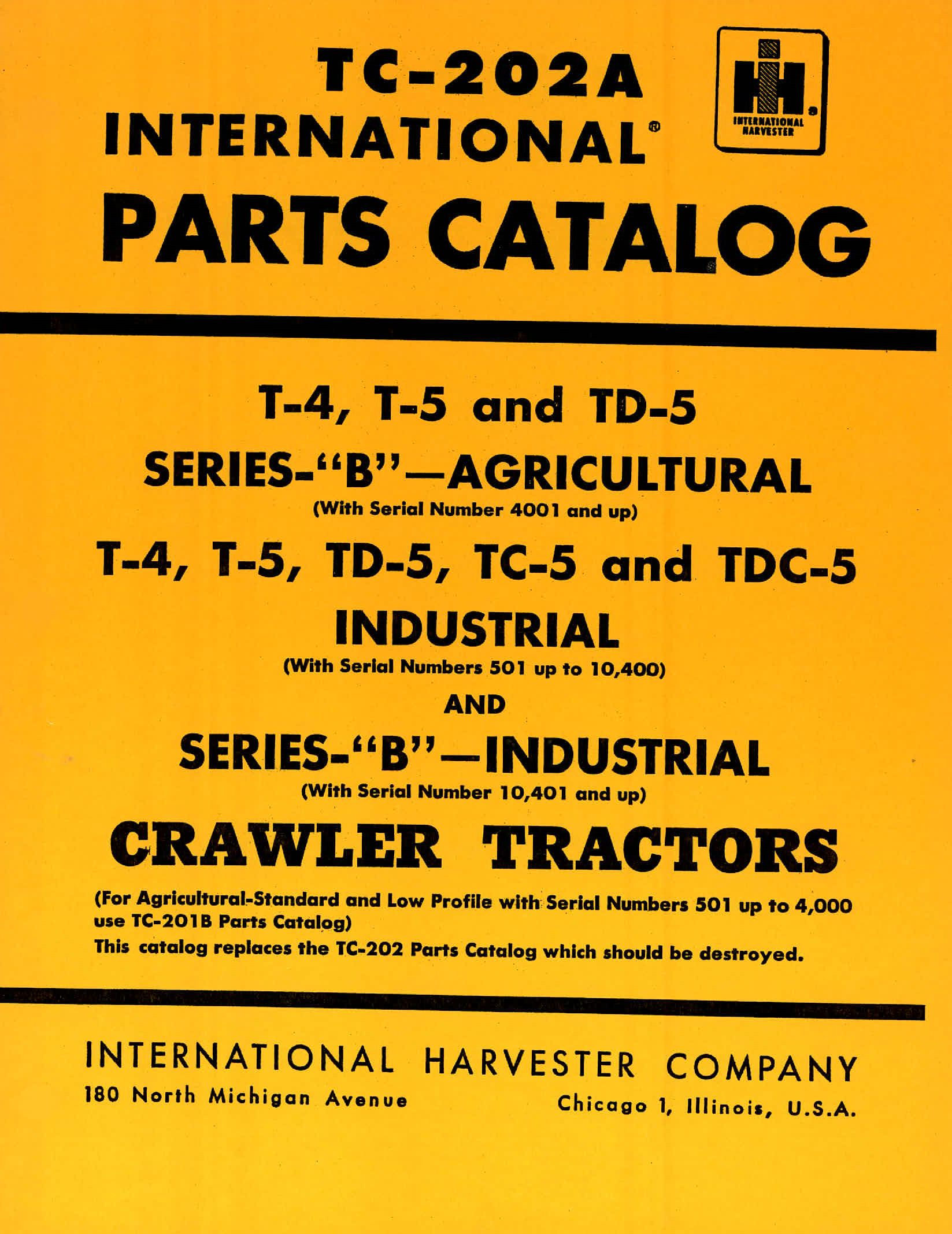 Parts Catalog for International T-4, T-5, TC-5, TD-5, TDC-5 Series B C ...
