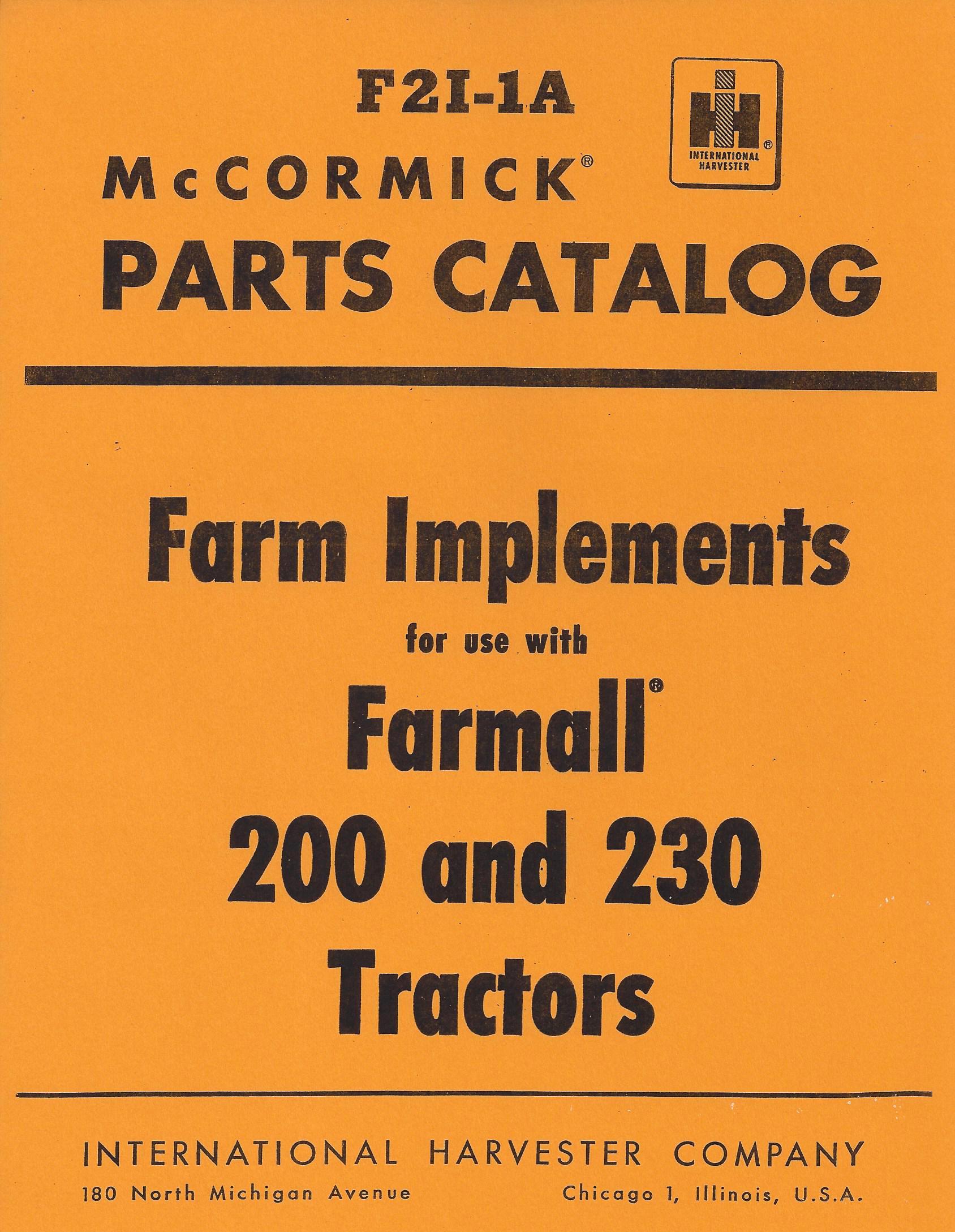 Parts Catalog for Farm Implements Used with McCormick Farmall 200 ...