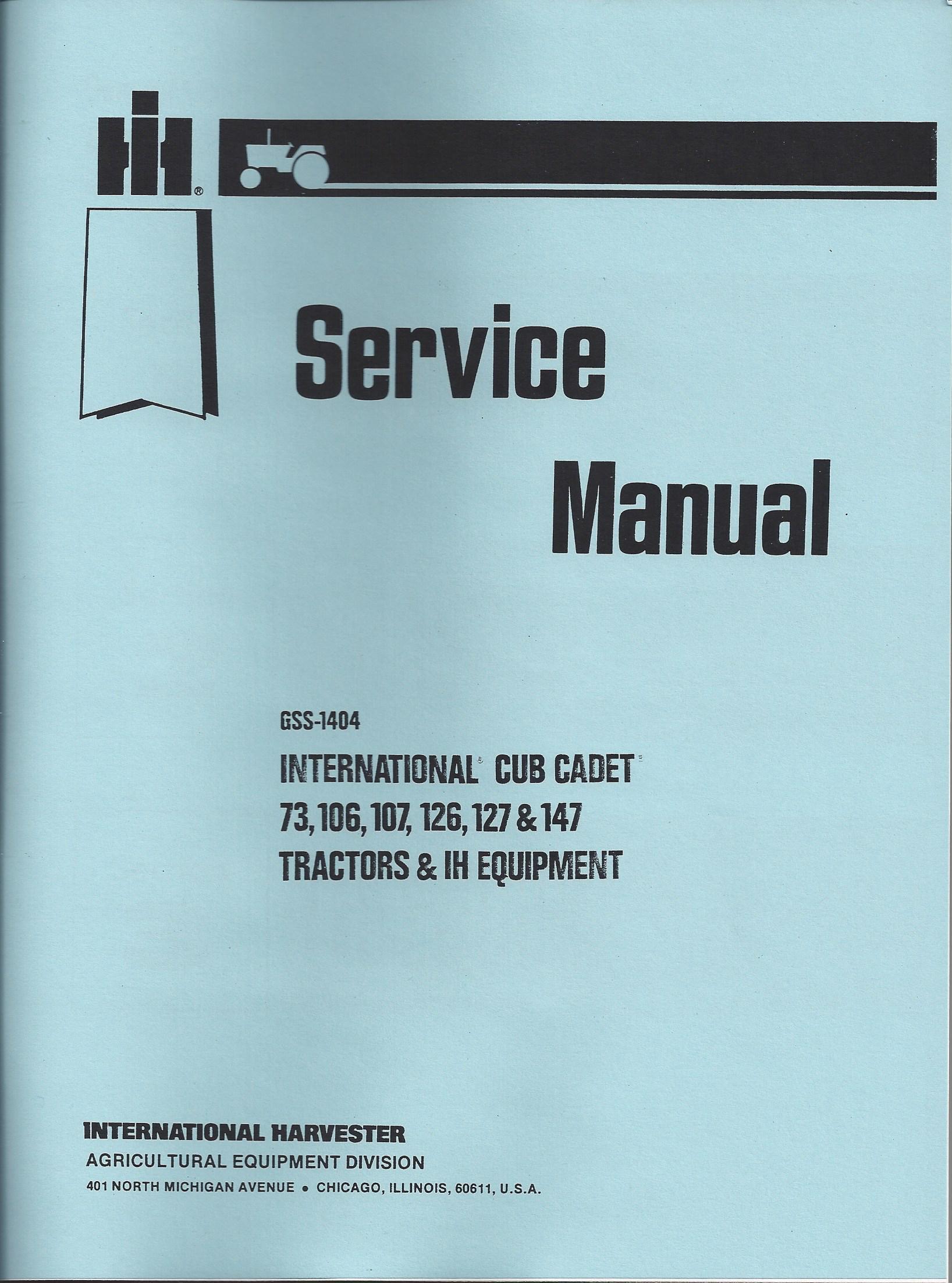 Service Manual for International Cub Cadet 73, 106, 107, 126, 127, &am ...