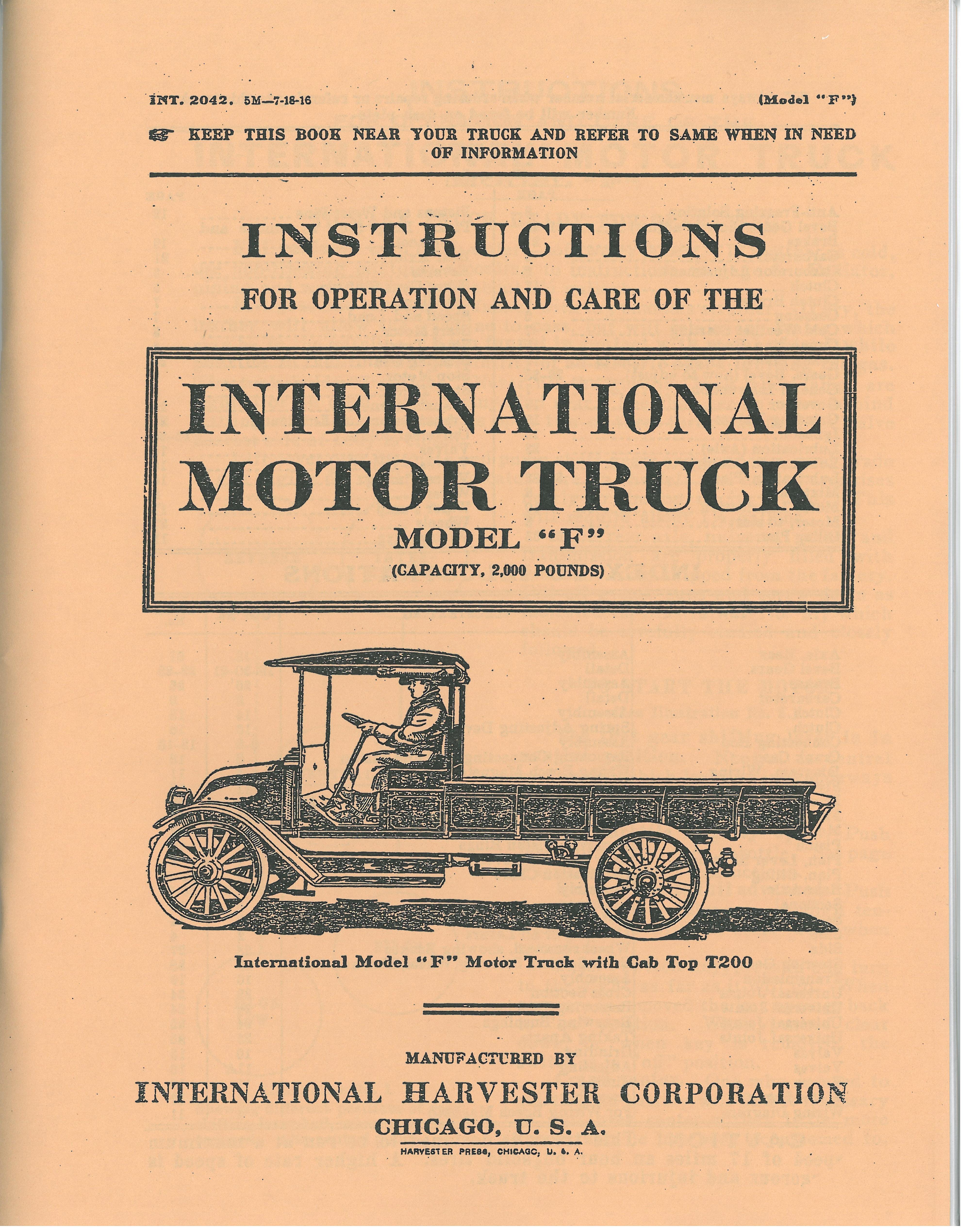 Instruction Manual for 1917-1923 International Model F Truck – Binder Books