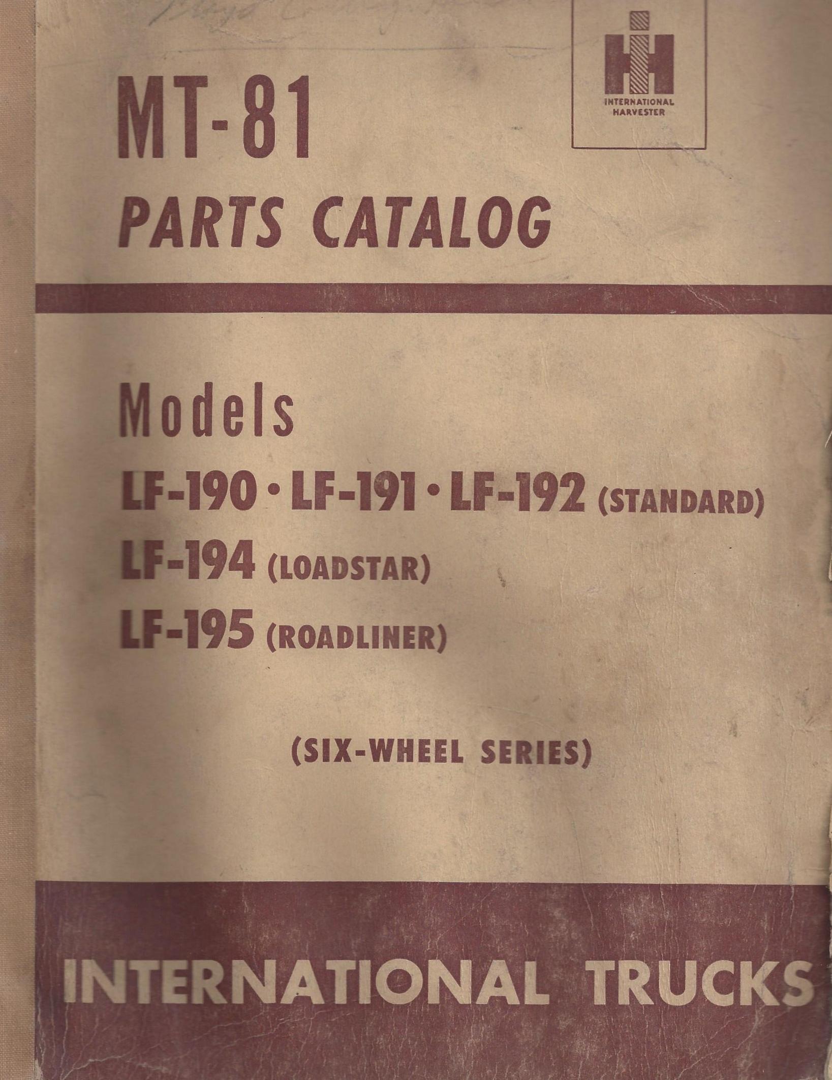 Parts Catalog for International Truck Models LF-190, LF-191, LF-192, L ...
