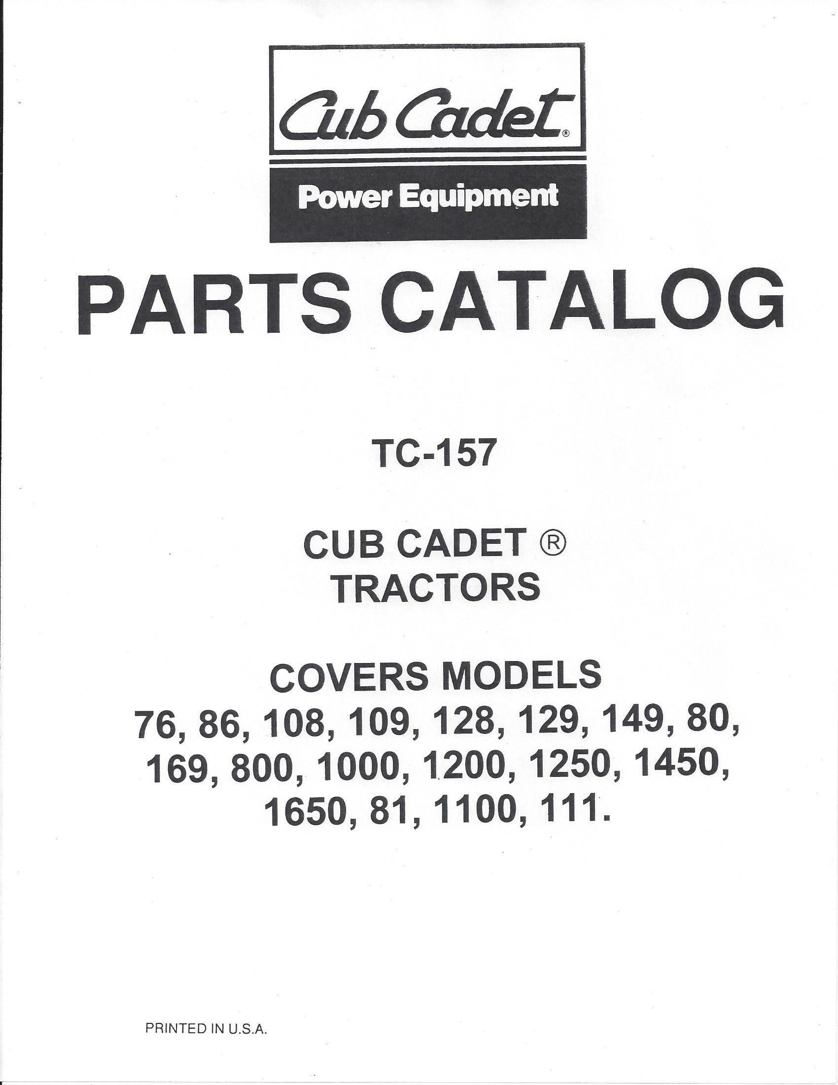 Parts Catalog for IH Cub Cadet Models w/ Serial Numbers 400001 & U ...